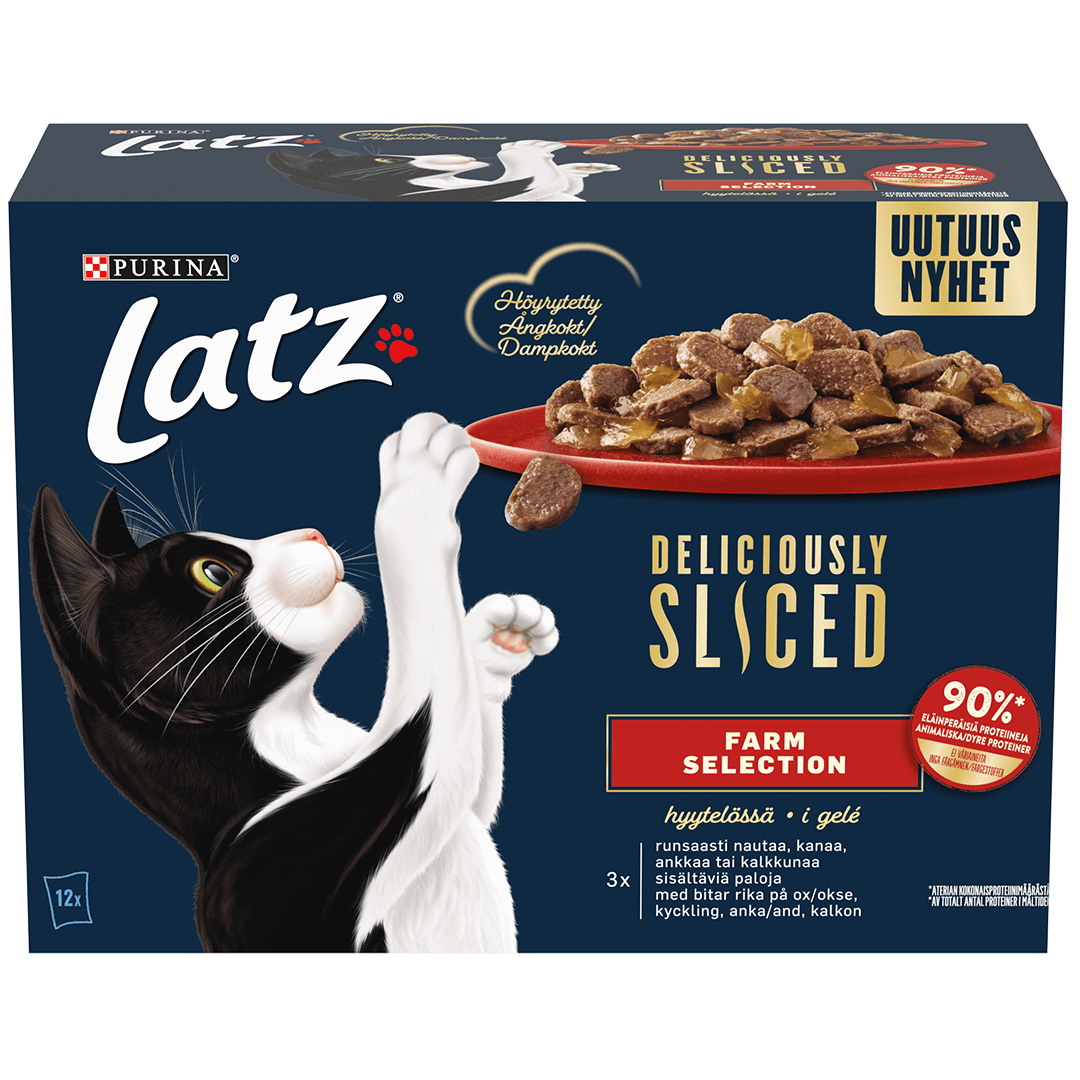 Latz® Deliciously Sliced Farm Selection Hyytelössä | Purina FI